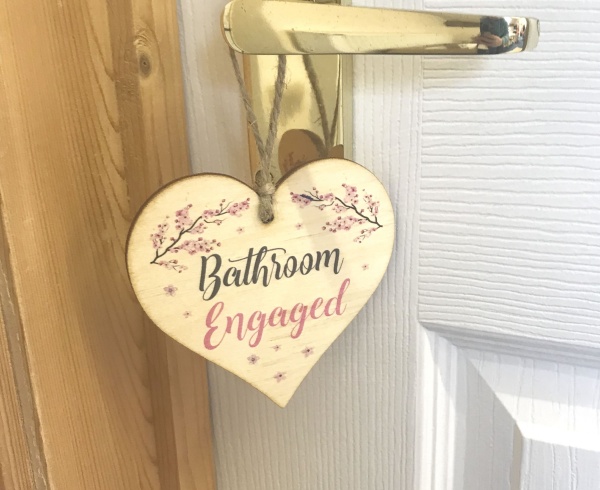 Bathroom Engaged Vacant Wooden Hanging Door Sign Cherry Blossom Heart ...