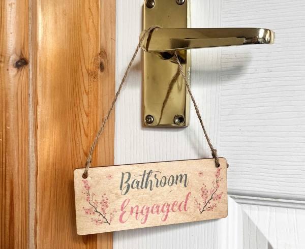 Bathroom Engaged Vacant Wooden Hanging Door Sign Cherry Blossom Heart ...