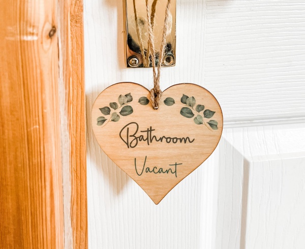 Bathroom Engaged Vacant Wooden Hanging Door Sign Cherry Blossom Heart ...