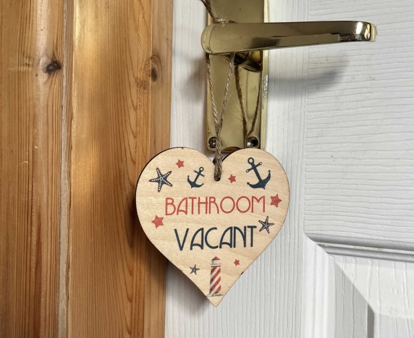 Bathroom Engaged Vacant Wooden Hanging Door Sign Seaside Nautical Heart ...