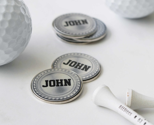 Personalised Golf Ball Markers - Silver Medal Design - maisiemoogifts.co.uk