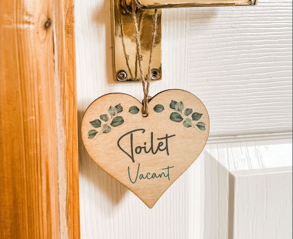 Bathroom Engaged Vacant Wooden Hanging Door Sign Cherry Blossom Heart ...