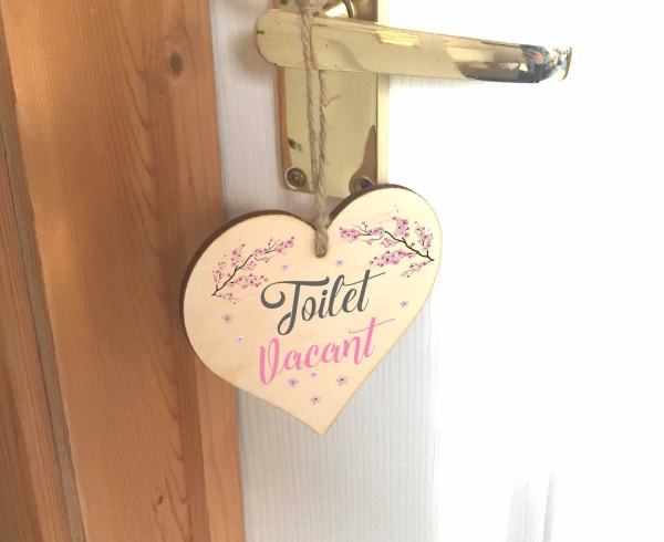 Bathroom Engaged Vacant Wooden Hanging Door Sign Cherry Blossom Heart ...